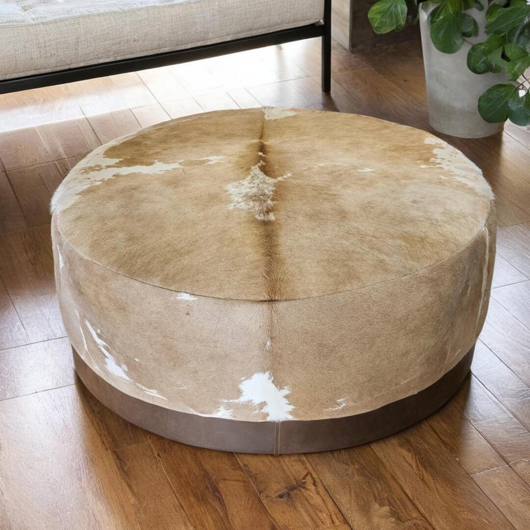 Round Cowhide Ottoman - Etsy