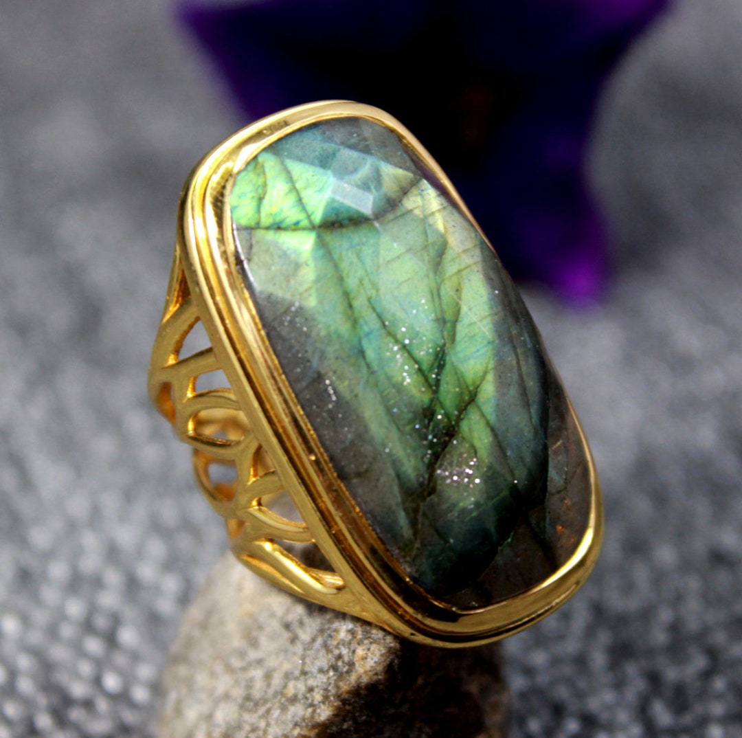 Labradorite Statement Ring: Gold Plated Sterling Silver Cocktail Ring ...