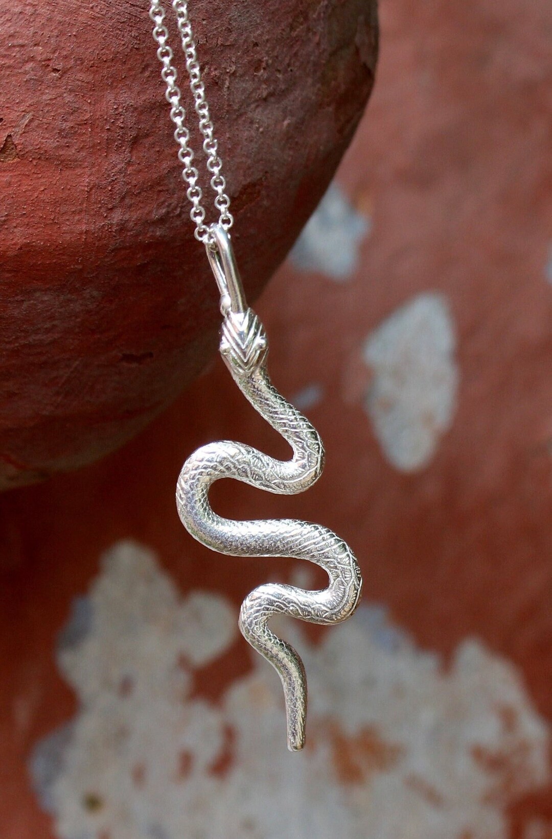 Silver Snake Pendant,solid 925 Sterling Silver Good Luck Gift Necklace ...