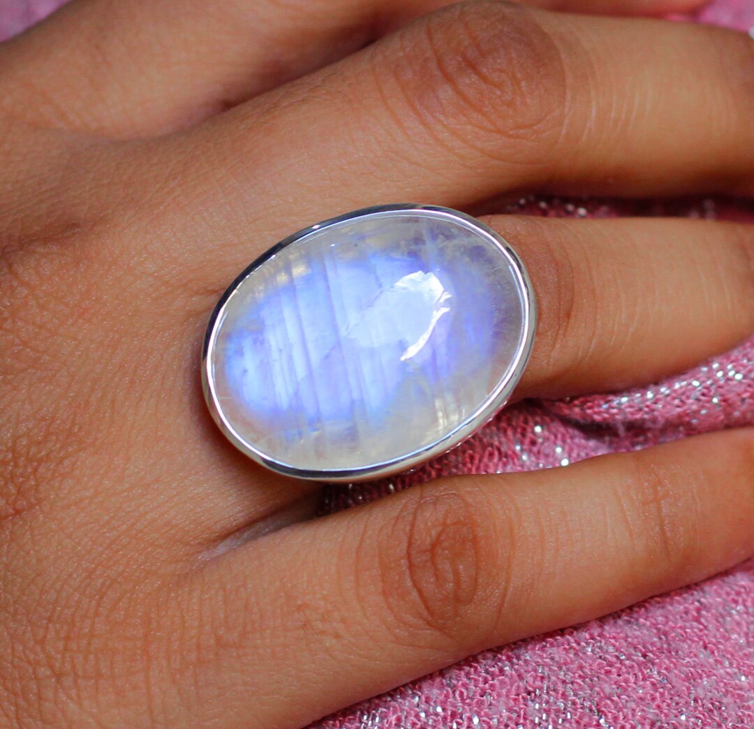 Genuine Moonstone Ring,big Oval Moonstone Ring,handmade Ring,solid 925 ...