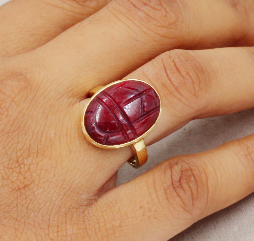 Gold Plated Ruby Scarab Ring: Sterling Silver Unisex Jewelry - Etsy