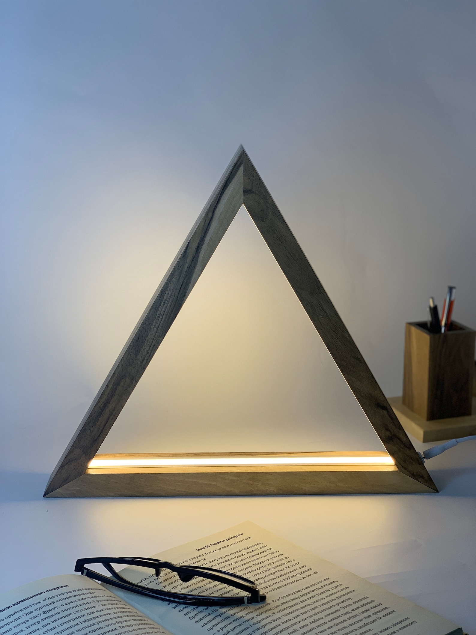 Wooden Triangle Led Table Lamp. Bedside Night Light, Reading Desk Lamp ...