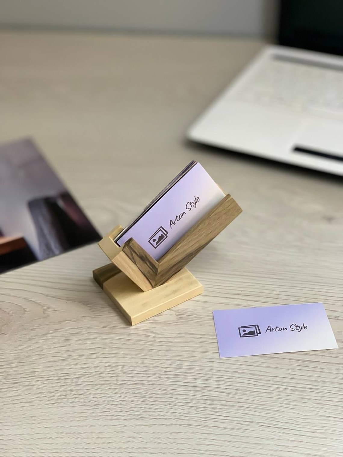 Walnut Wood Business Card Holder for Office Desk Business - Etsy