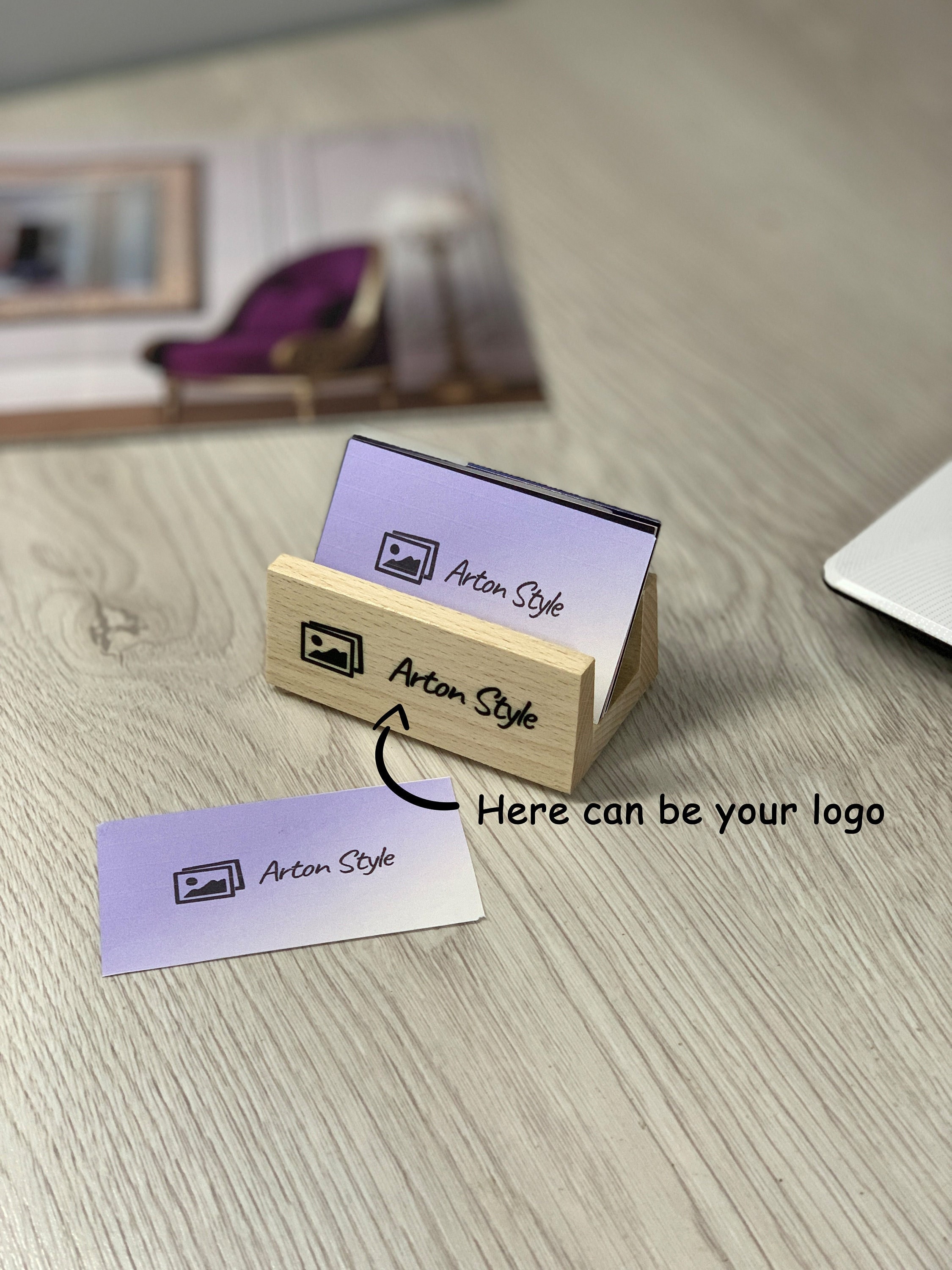 Custom Wooden Business Card Holder: Personalized Office Desk Decor - Etsy