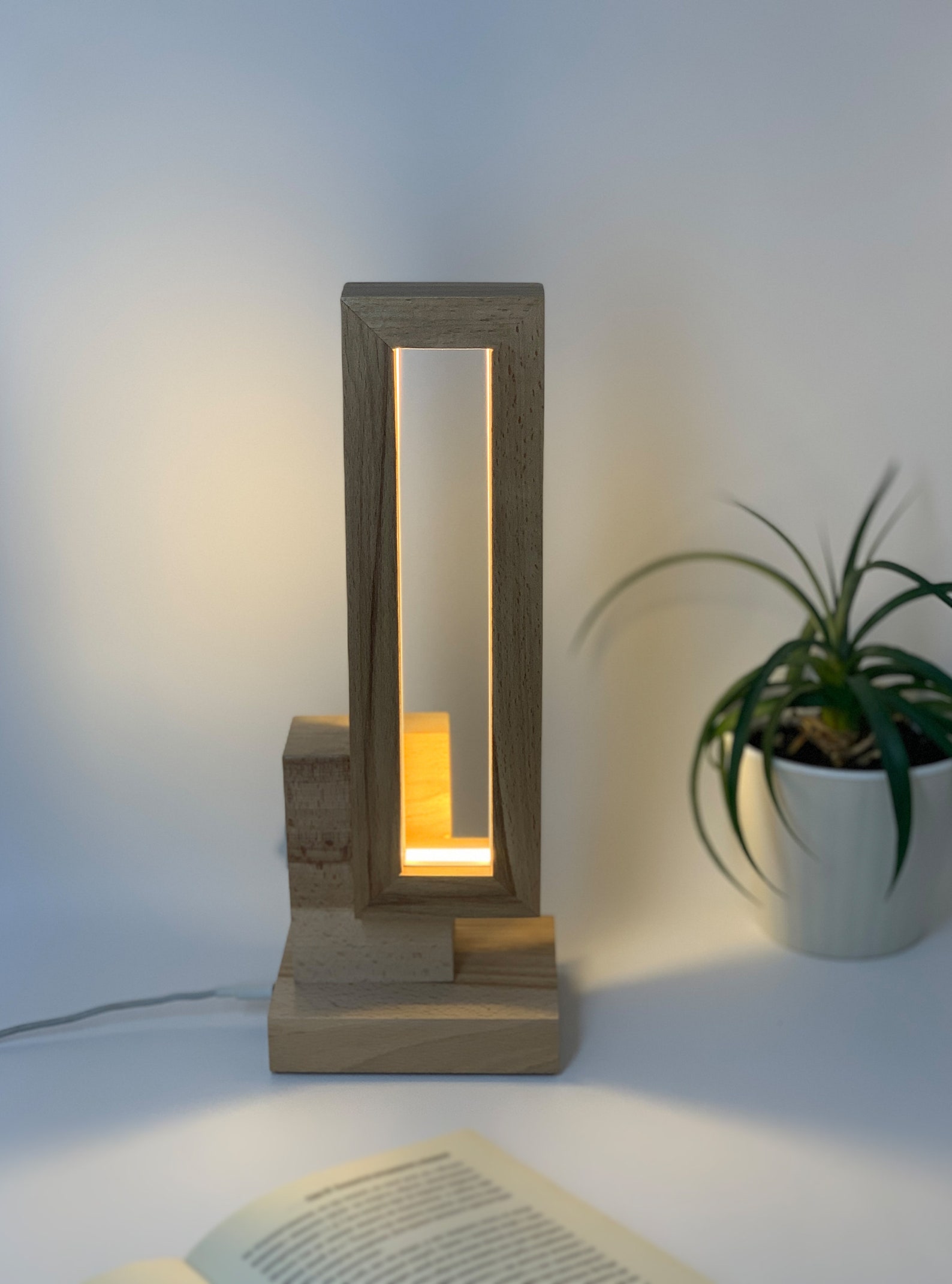 Modern Beech Wood LED Table Lamp: Minimalist Desk Light - Etsy
