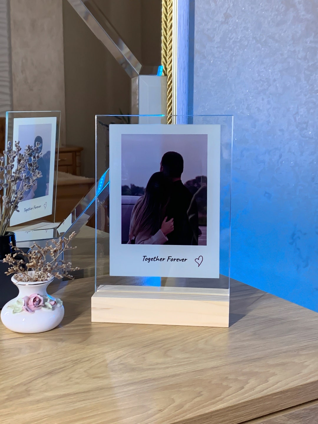 Personalised Acrylic, Polaroid Plaque for Gift. Wooden Stand, Couple ...