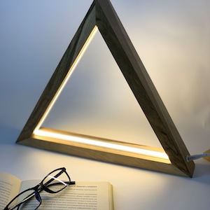 Wooden Triangle Led Table Lamp. Bedside Night Light, Reading Desk Lamp ...