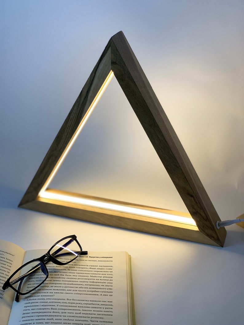 Wooden Triangle Led Table Lamp. Bedside Night Light, Reading Desk Lamp ...