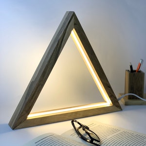 Wooden Triangle Led Table Lamp. Bedside Night Light, Reading Desk Lamp ...
