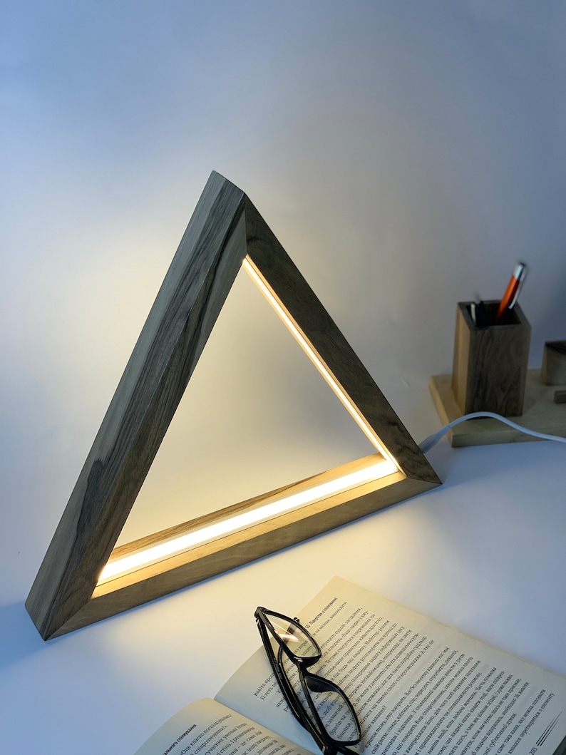 Wooden Triangle Led Table Lamp. Bedside Night Light, Reading Desk Lamp ...