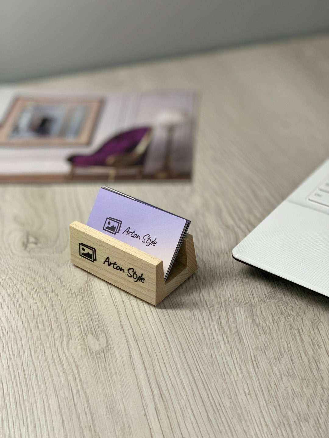 Custom Wooden Business Card Holder for Office Desk | Personalized ...