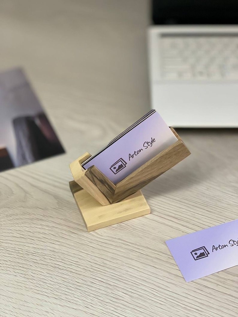 Walnut Wood Business Card Holder for Office Desk Business - Etsy