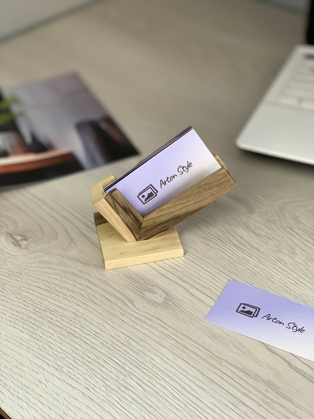 Walnut Wood Business Card Holder for Office Desk | Business Man Gift ...