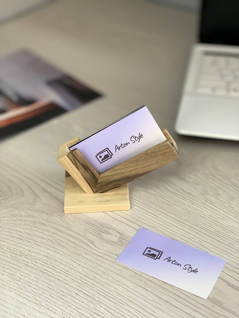 Walnut Wood Business Card Holder for Office Desk Business - Etsy