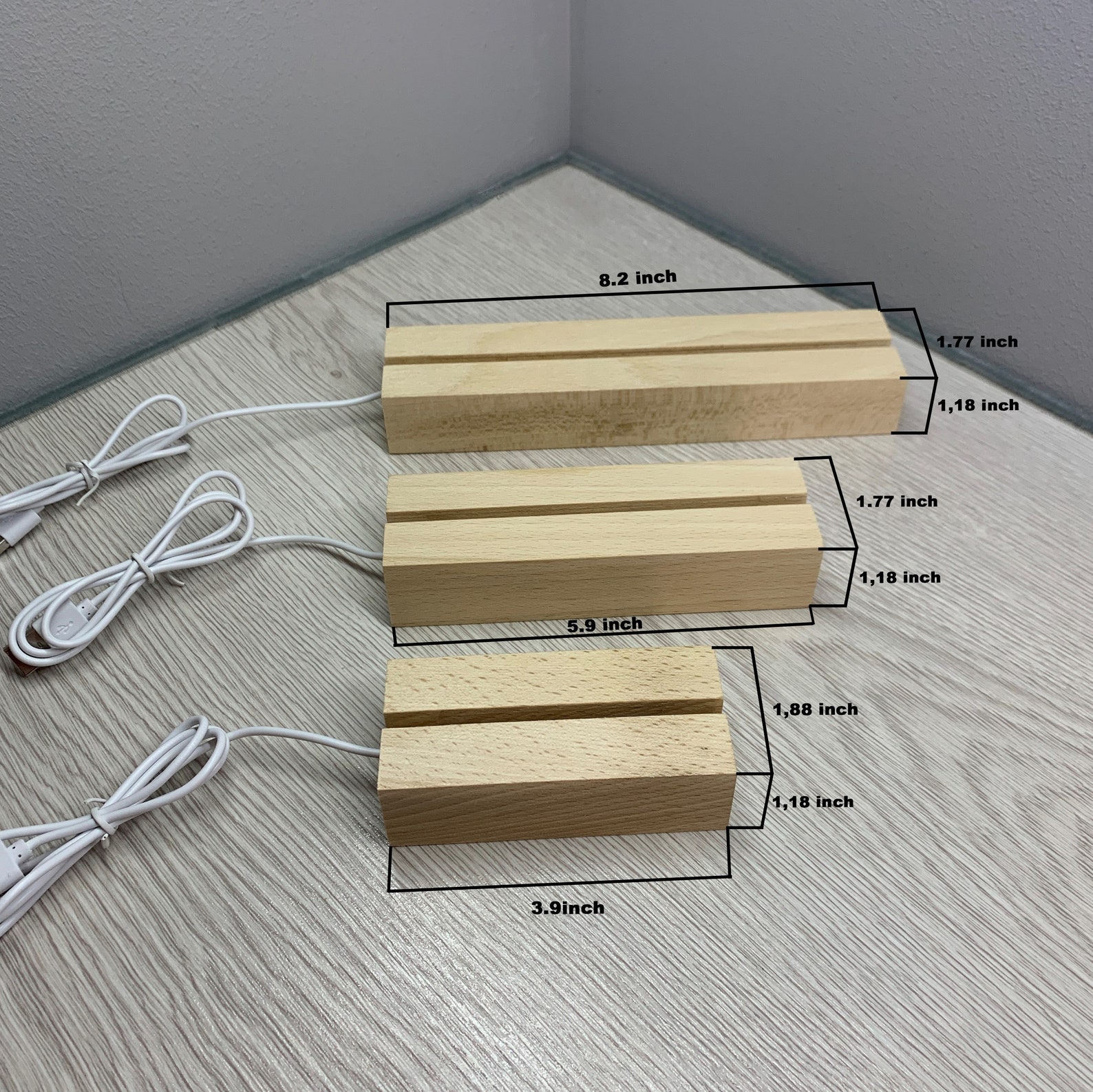 Rectangle LED Night Lights Wooden Base Lamp DIY Resin Crafts Home ...