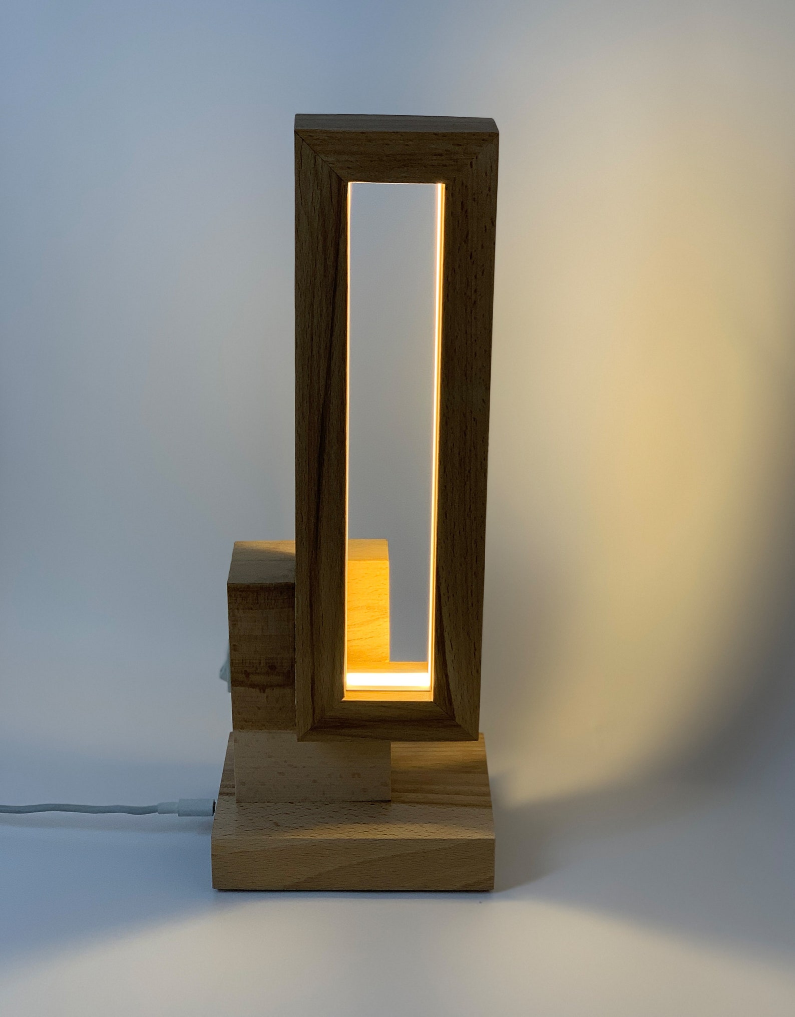 Modern Beech Wood LED Table Lamp: Minimalist Desk Light - Etsy