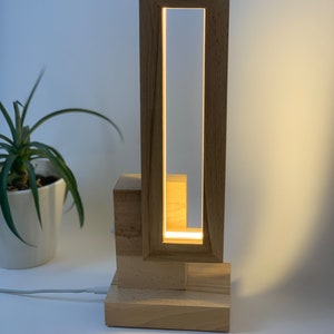 Modern Beech Wood LED Table Lamp: Minimalist Desk Light - Etsy