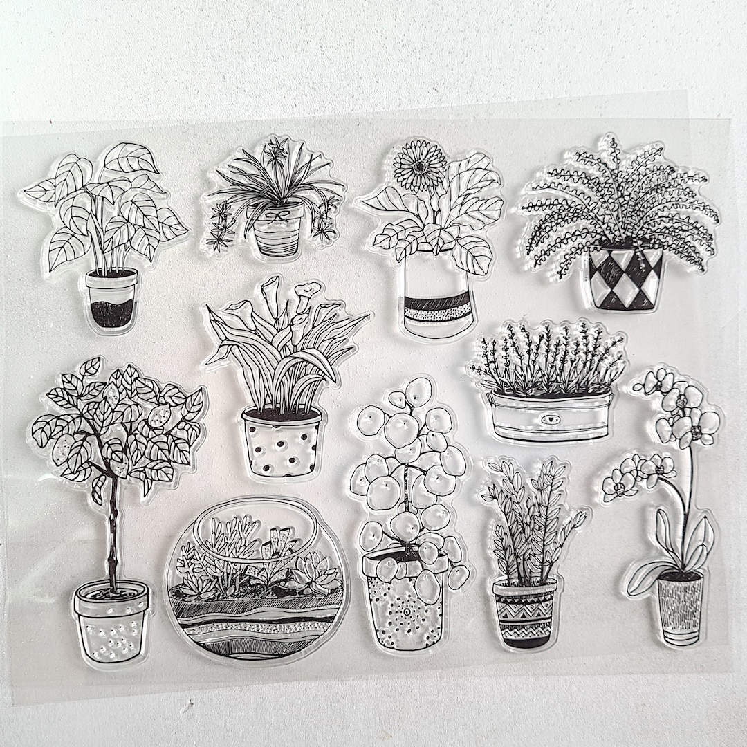 Plant Stamp Set, Clear Acrylic Stamps, House Greenery Craft Supplies ...