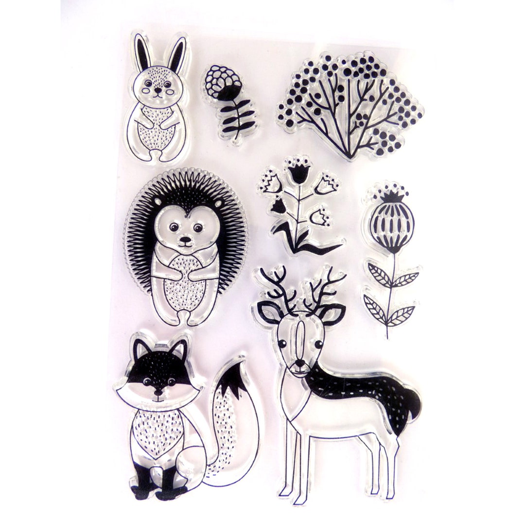 Woodland Creatures Stamp Set, Acrylic Clear Stamps With Cartoon ...