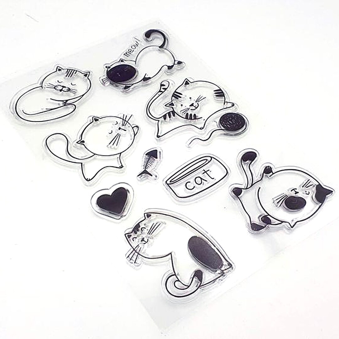 Cat Stamp Set, Acrylic Clear Stamp Sheet, Cute Cat Lover Craft Supplies ...