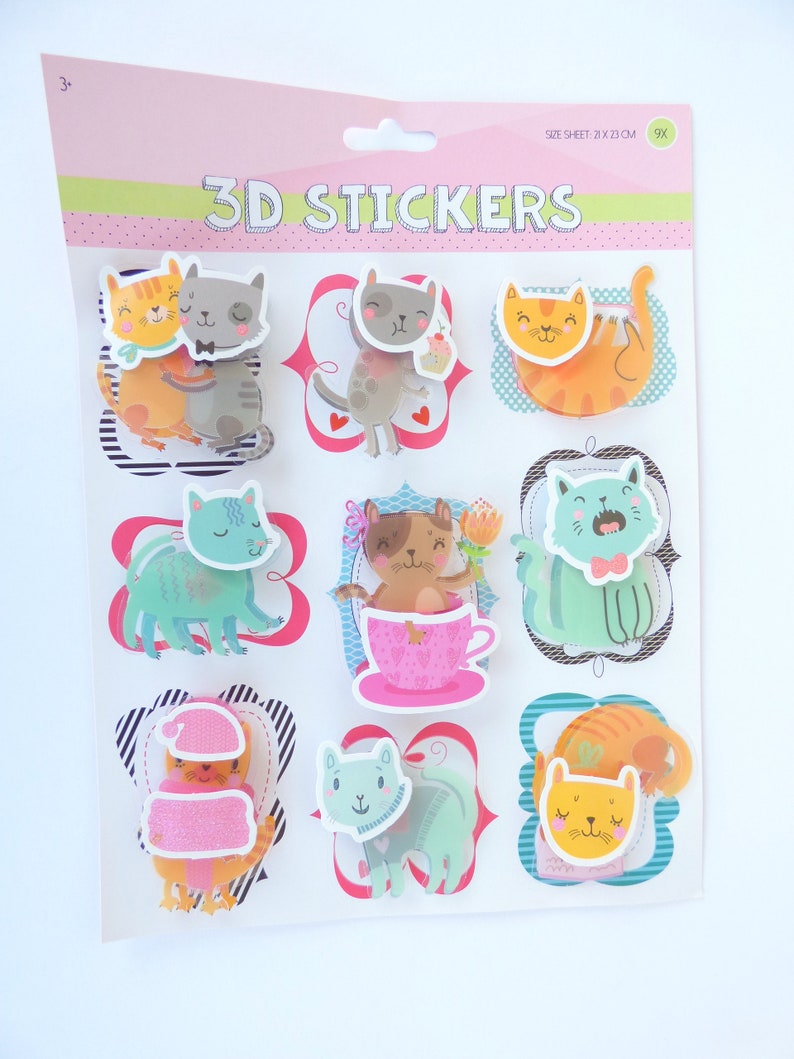 3D Cat Stickers Vinyl Cat Stickers Colorful Cat Stickers - Etsy