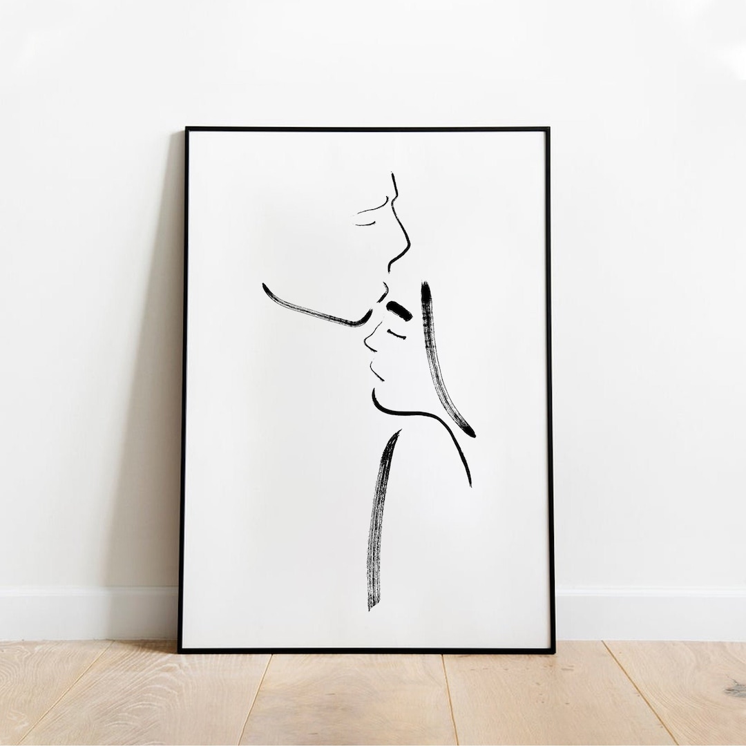 Line Art abstract male and female painting Print Black and White ...