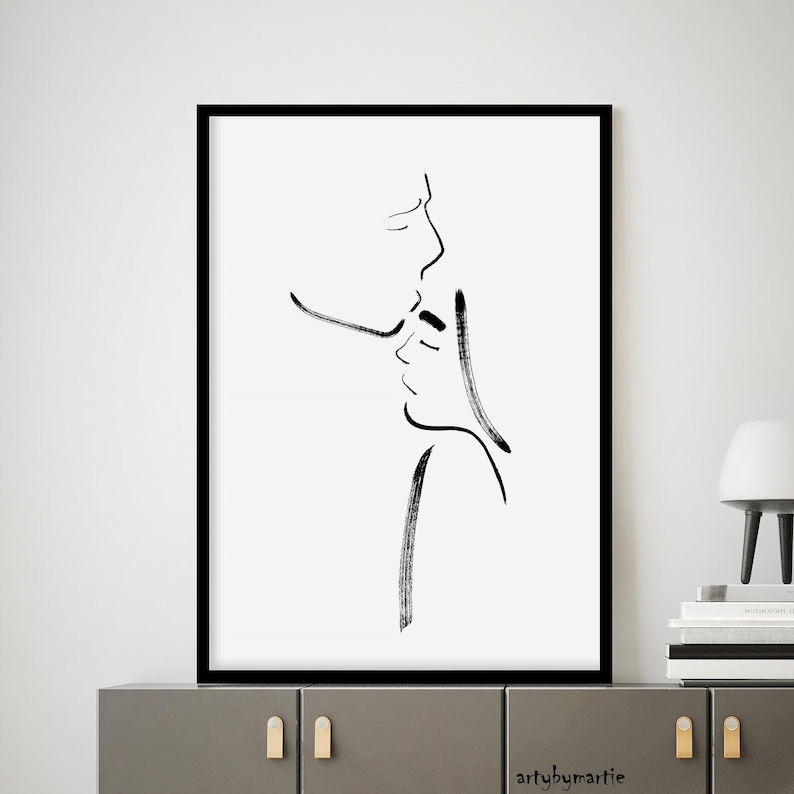 Line Art abstract male and female painting Print Black and White ...
