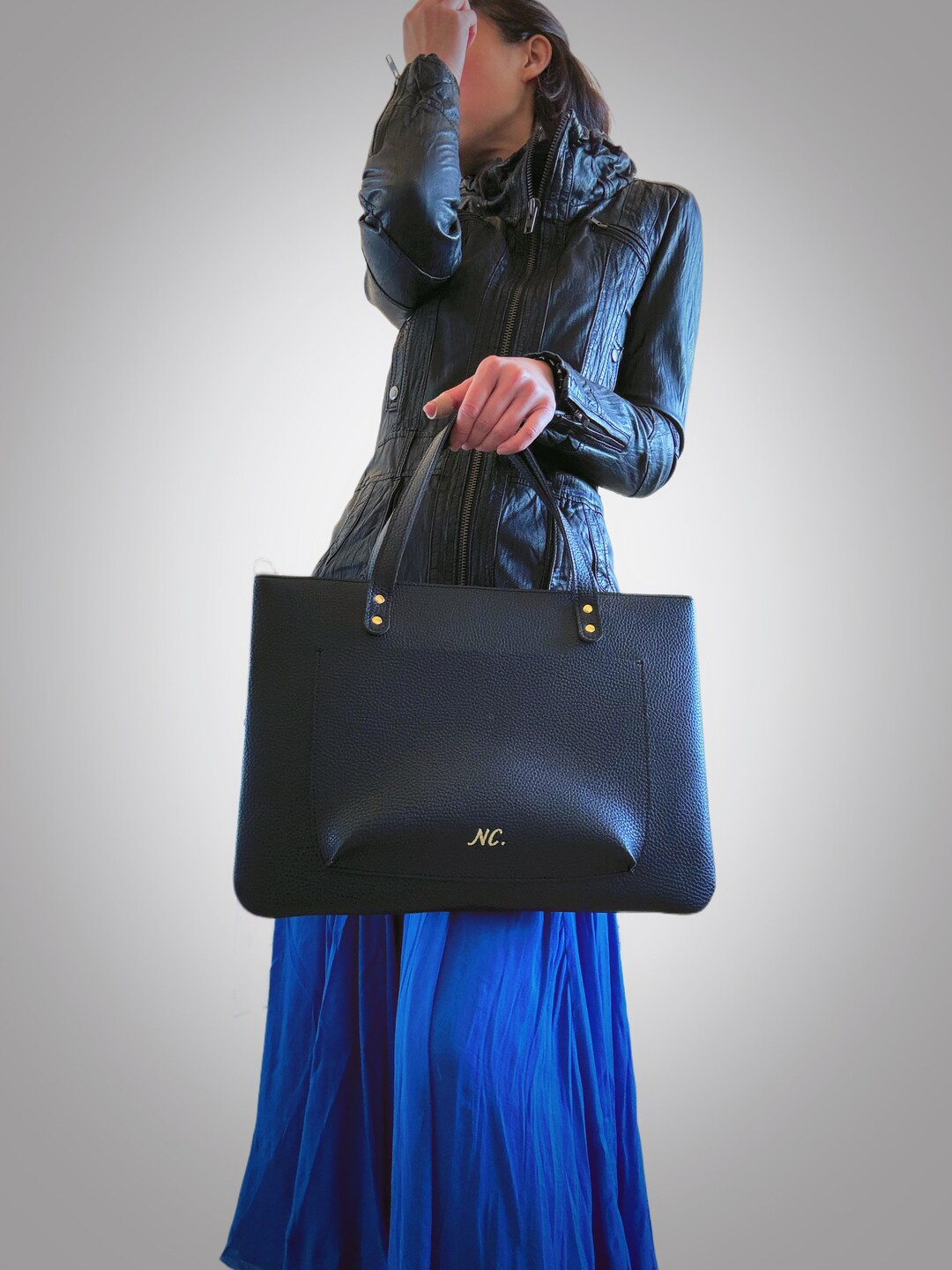 Personalized Vegan Leather Laptop Tote Bag: Custom Embroidered Work Bag ...