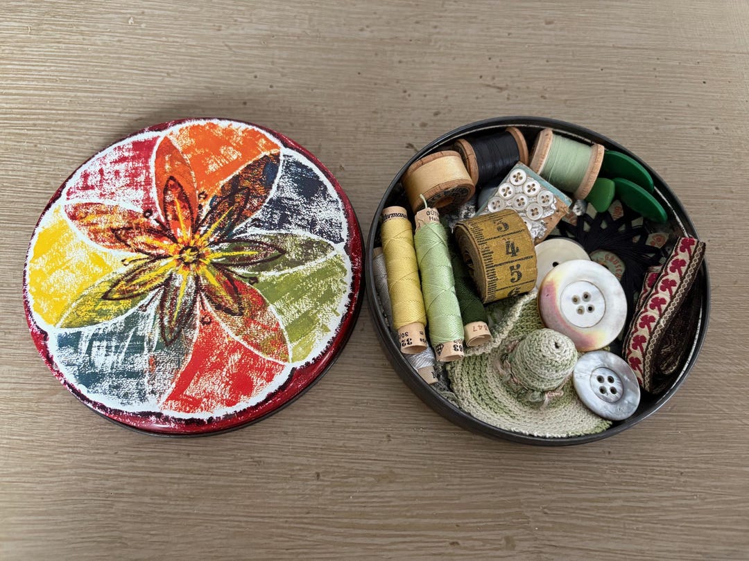 A Delightful Vintage Sweets Tin Filled With Vintage Haberdashery ...