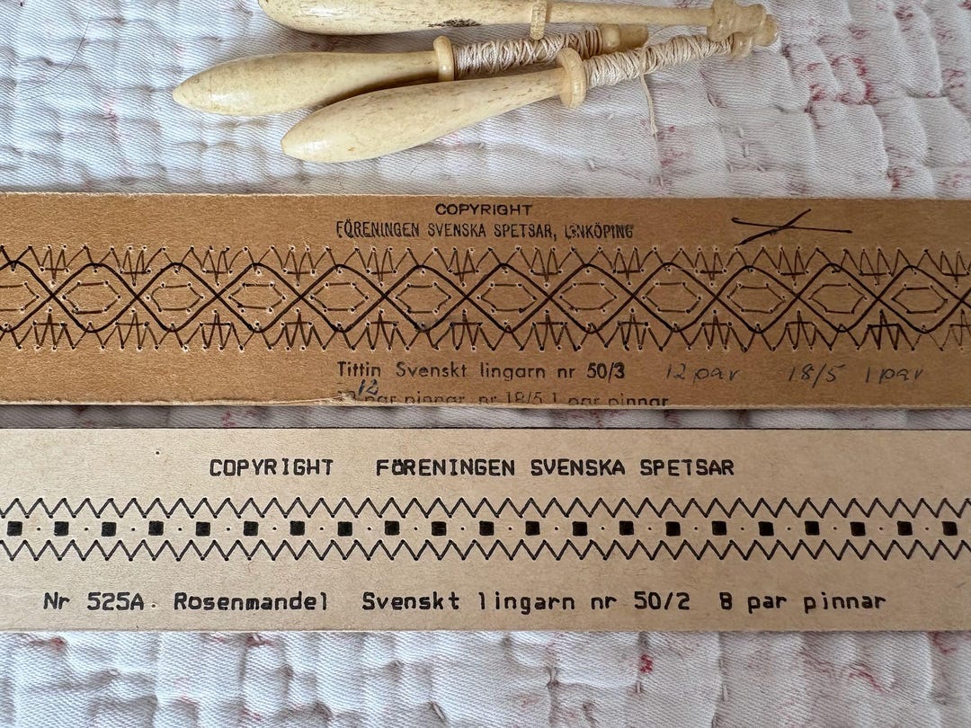 Two Vintage Swedish Lace Association Bobbin Lace Patterns Pricked Card ...