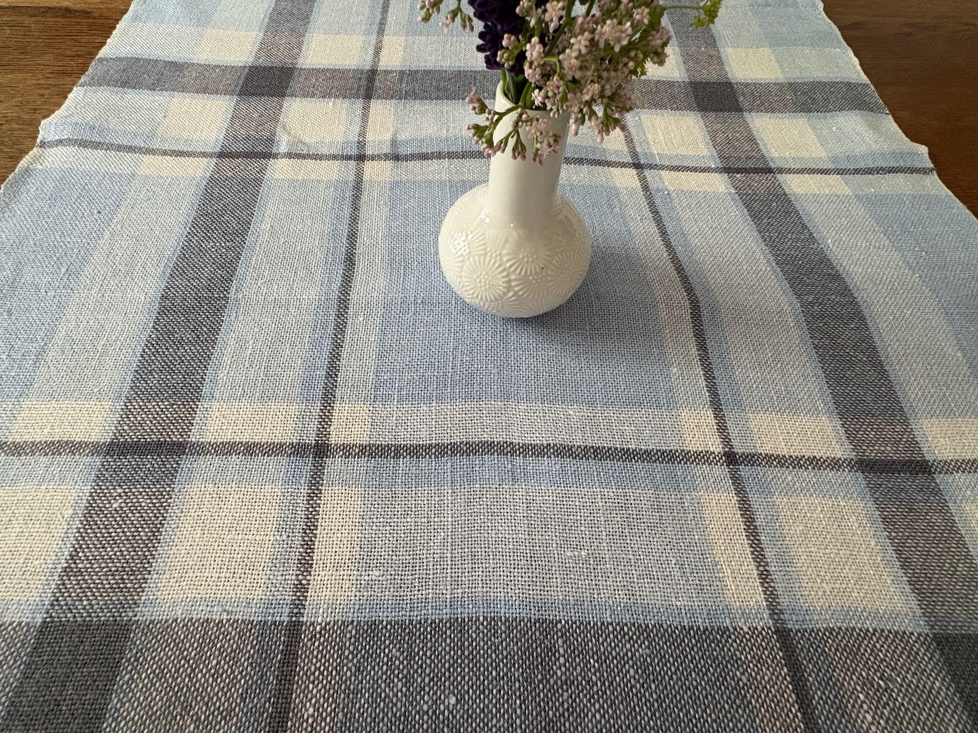 Small Handwoven Swedish Tablecloth Blues Grey White Checks Stripes 65 X ...