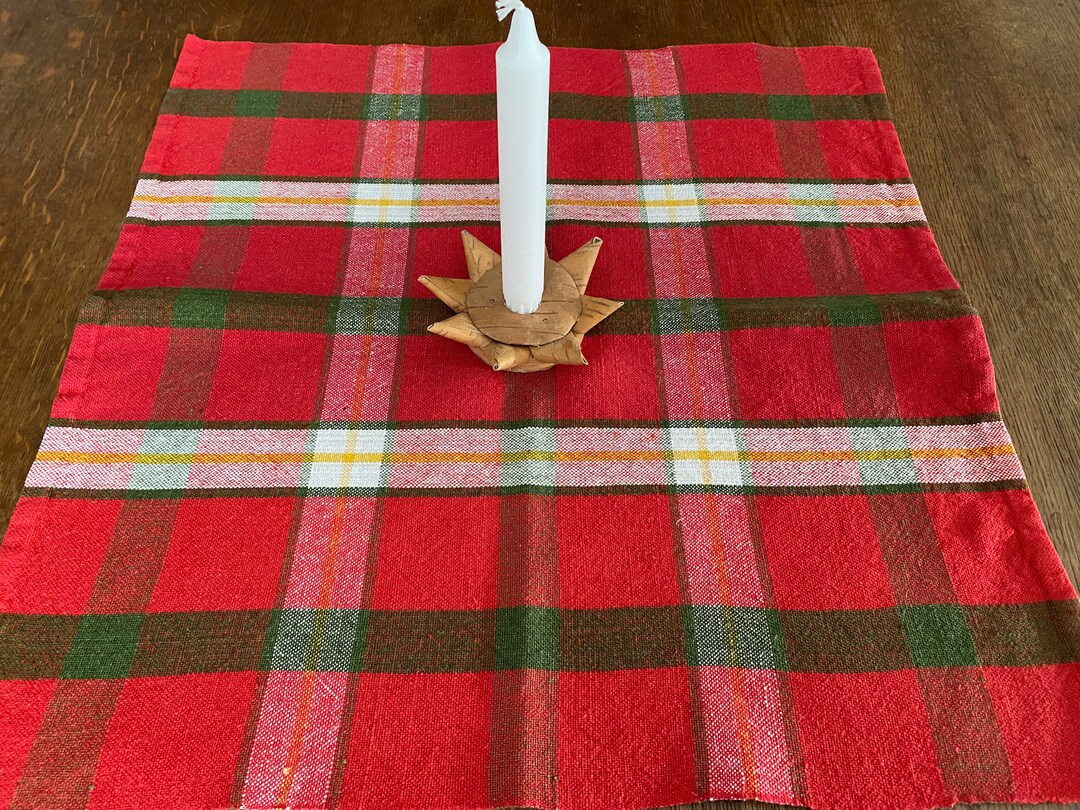 Small Square Handwoven Swedish Tablecloth Red Green White Yellow 54 X ...
