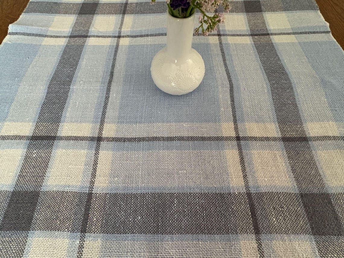 Small Handwoven Swedish Tablecloth Blues Grey White Checks Stripes 65 X ...