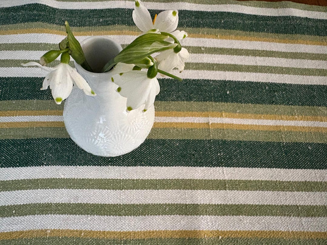Handwoven Swedish Table Runner Shades of Green Mustard and off White - Etsy