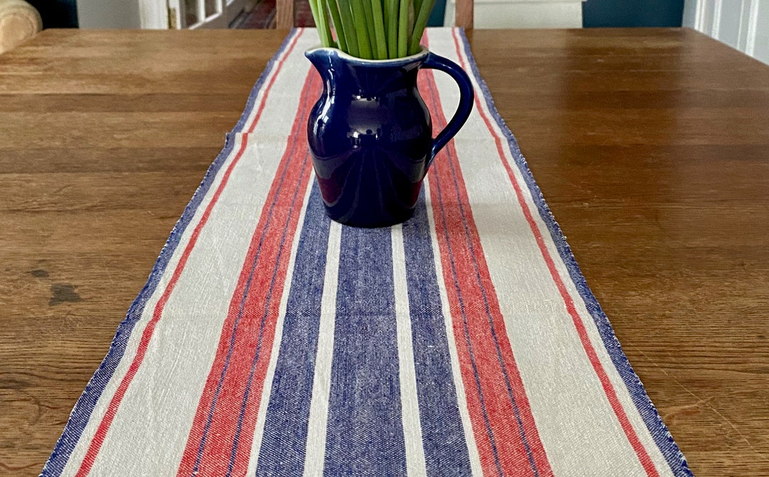 Handwoven Swedish Table Runner Blue Red off White Stripes 160 X 29 Cm ...