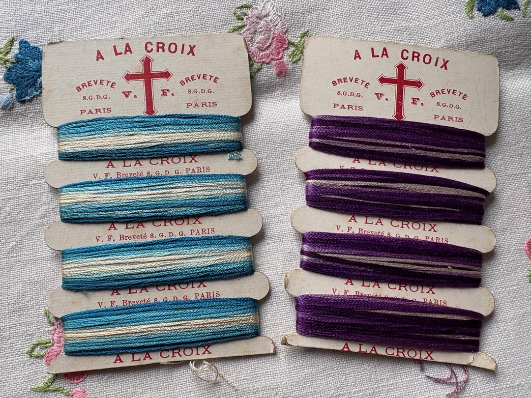 Two Original Cards of Vintage French Shaded Silk Embroidery Thread Soie ...