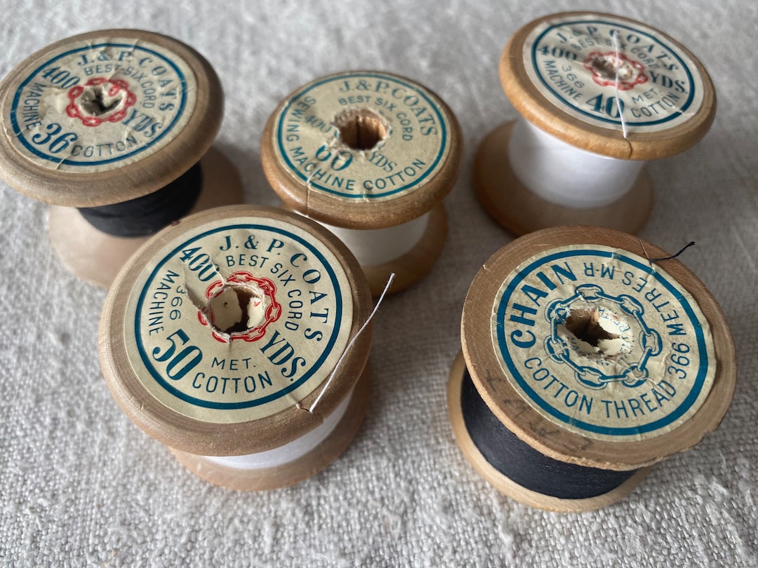 Five Vintage Wooden Cotton Reels J & P Coats 36 Machine Cotton Best Six ...