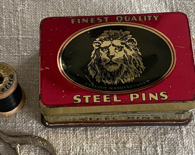 A Vintage English Manufactured Finest Quality Pins Tin Vintage Lion ...