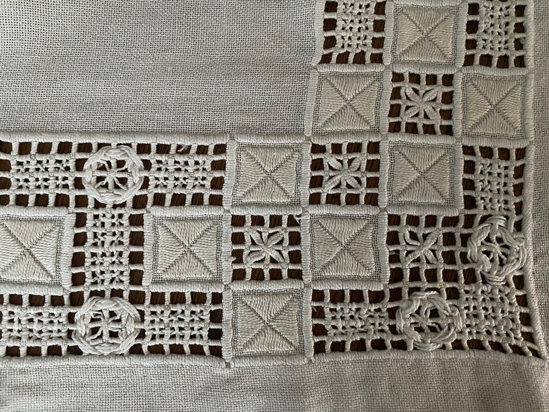 Vintage Swedish Hand Embroidered Linen Curtain Valance Drawn Thread 160 ...