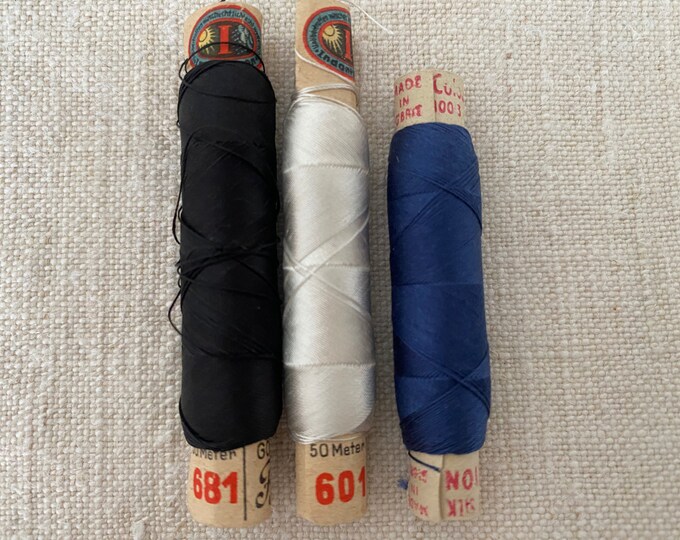 RESERVED for Erin Three Spools of Vintage Silk Thread Black Blue White ...