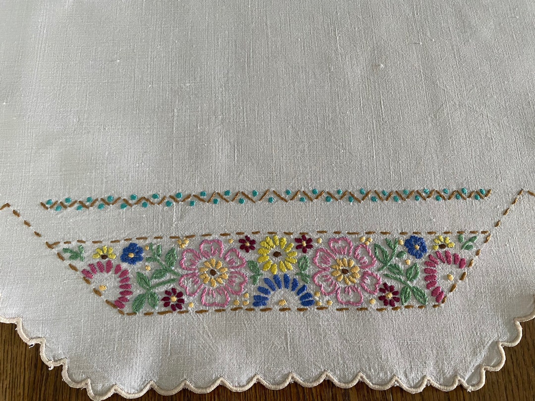 Unusual Vintage Linen Square Tablecloth Hand Embroidered With - Etsy