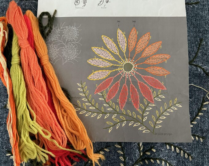 Vintage Swedish Unfinished Embroidery Kit for a Delightful Flowers ...