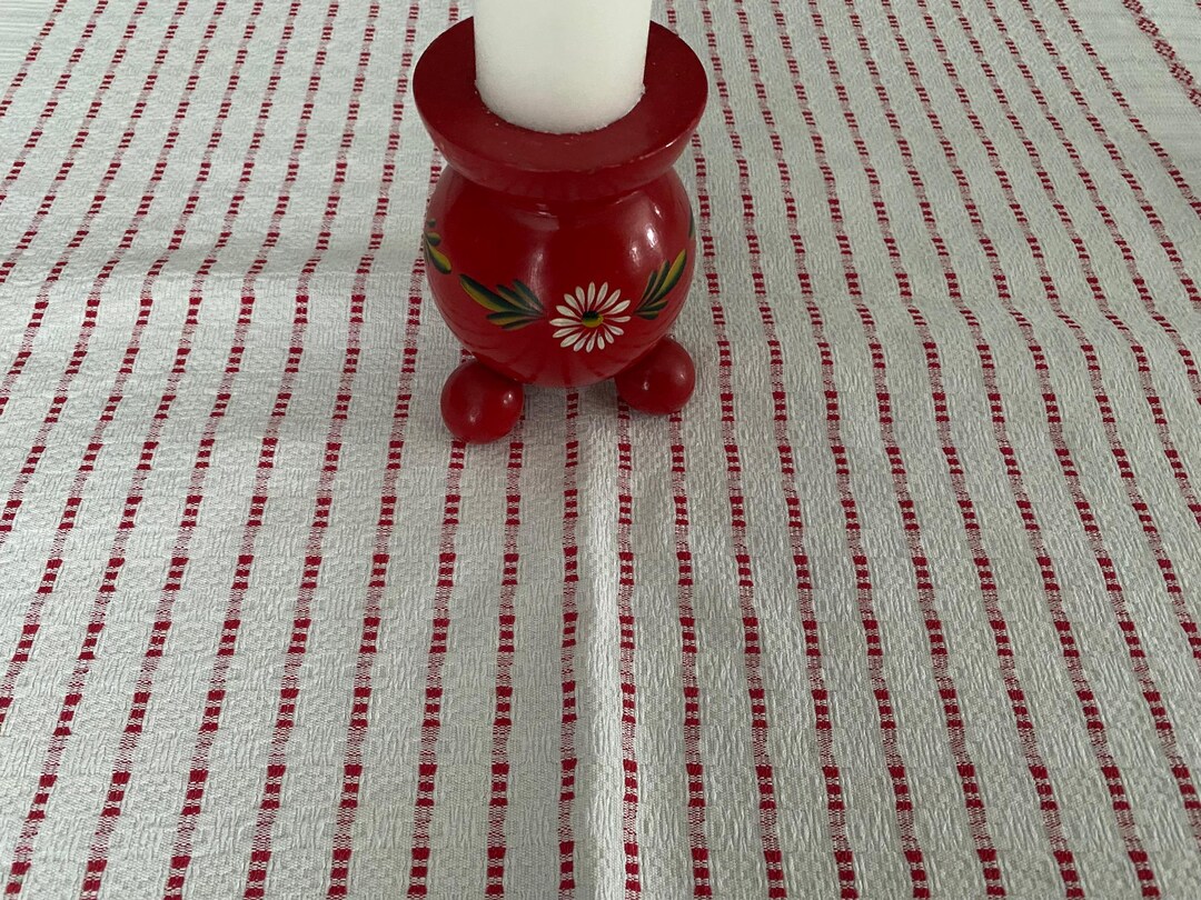 A Beautiful Vintage Swedish Woven Red and White Linen Tablecloth 101 X ...