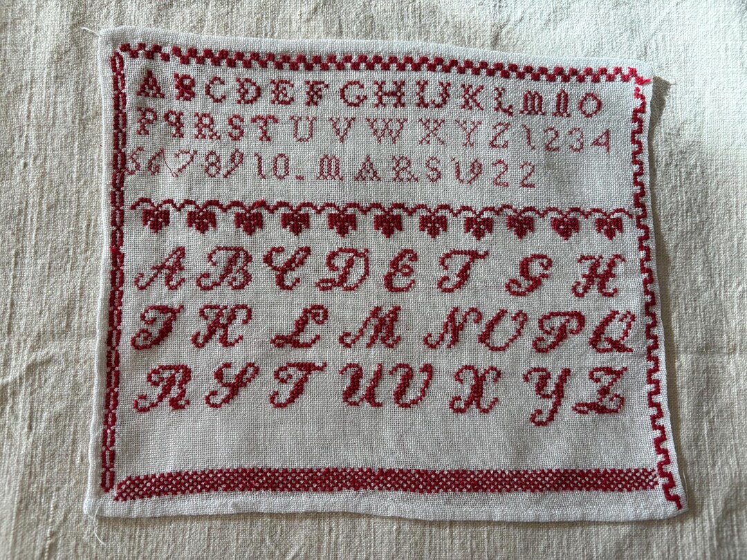 An Antique French Schoolwork Alphabet and Number Cross Stitch Sampler ...
