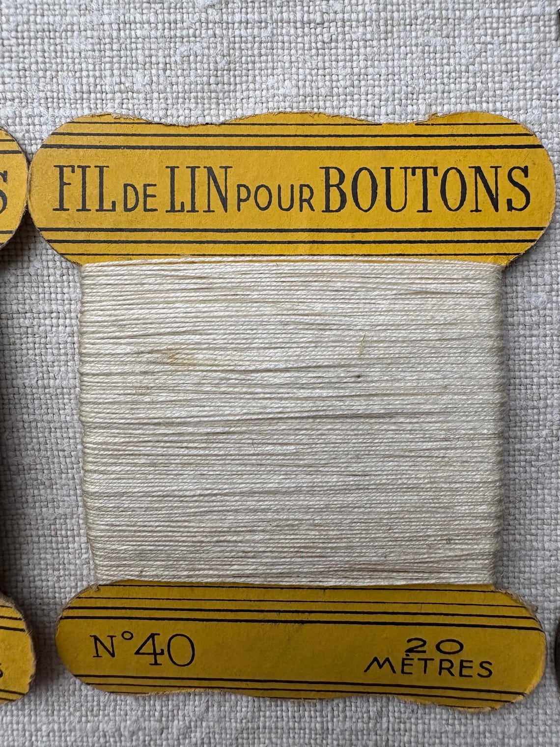 Two Cards of Vintage French Linen Thread for Buttons Fil De Lin Pour ...