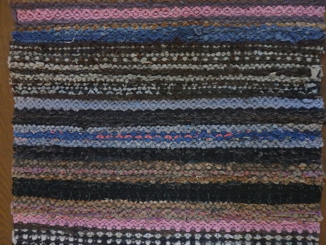 Vintage Swedish Handwoven Long Rag Runner Blues Black Pink ...