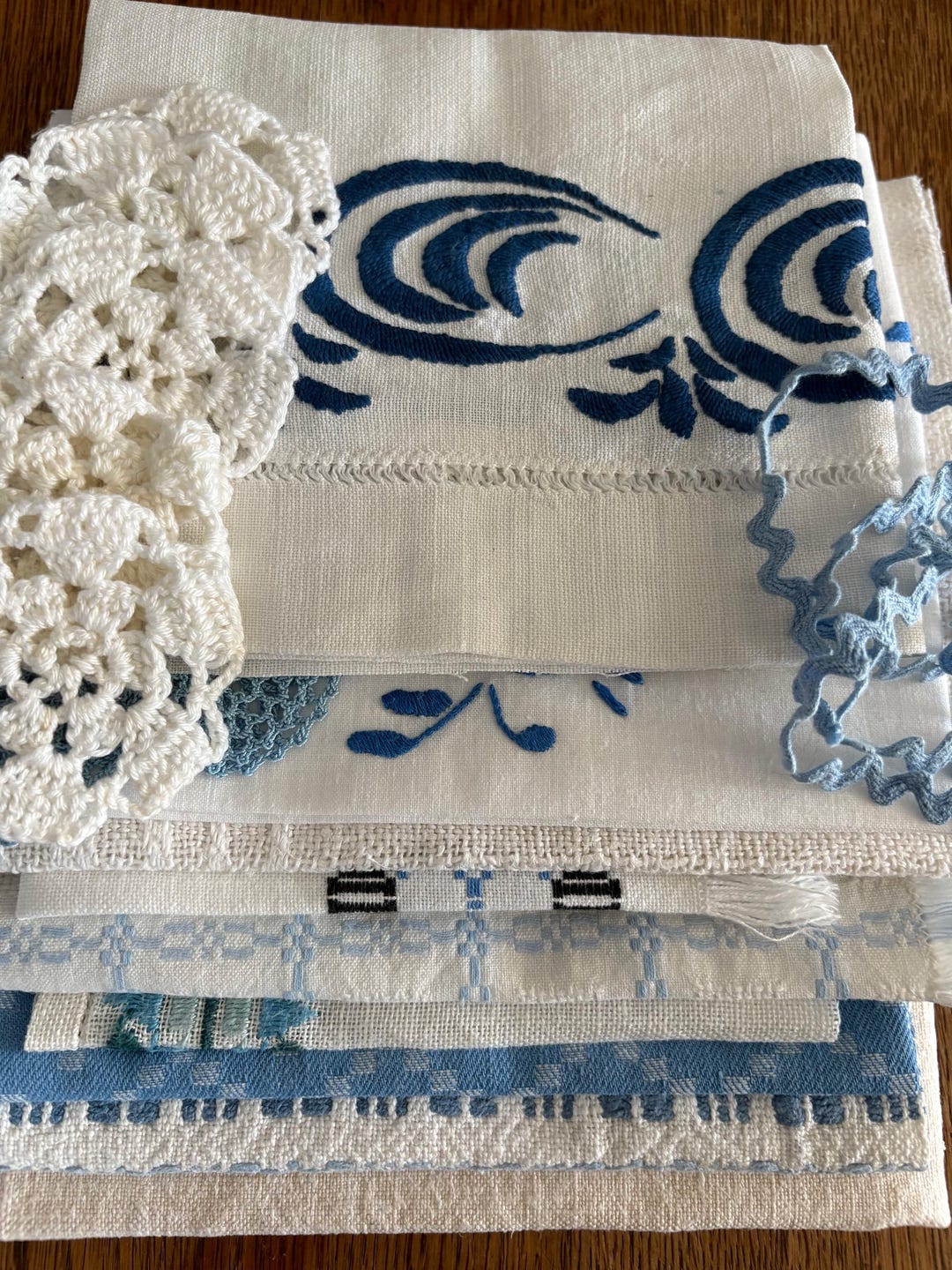A Bundle of Blue and White Vintage Swedish Embroidered Linen Handwoven ...
