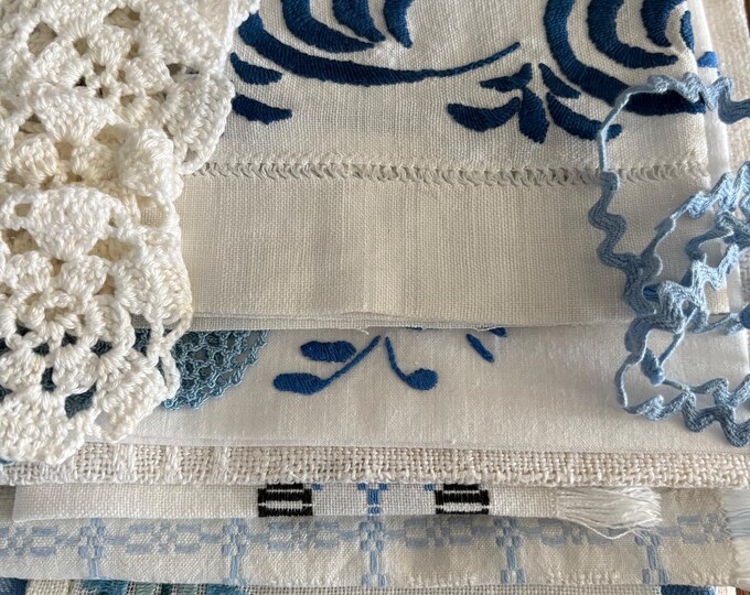 A Bundle of White on White Vintage Swedish Embroidered Linen Handwoven ...