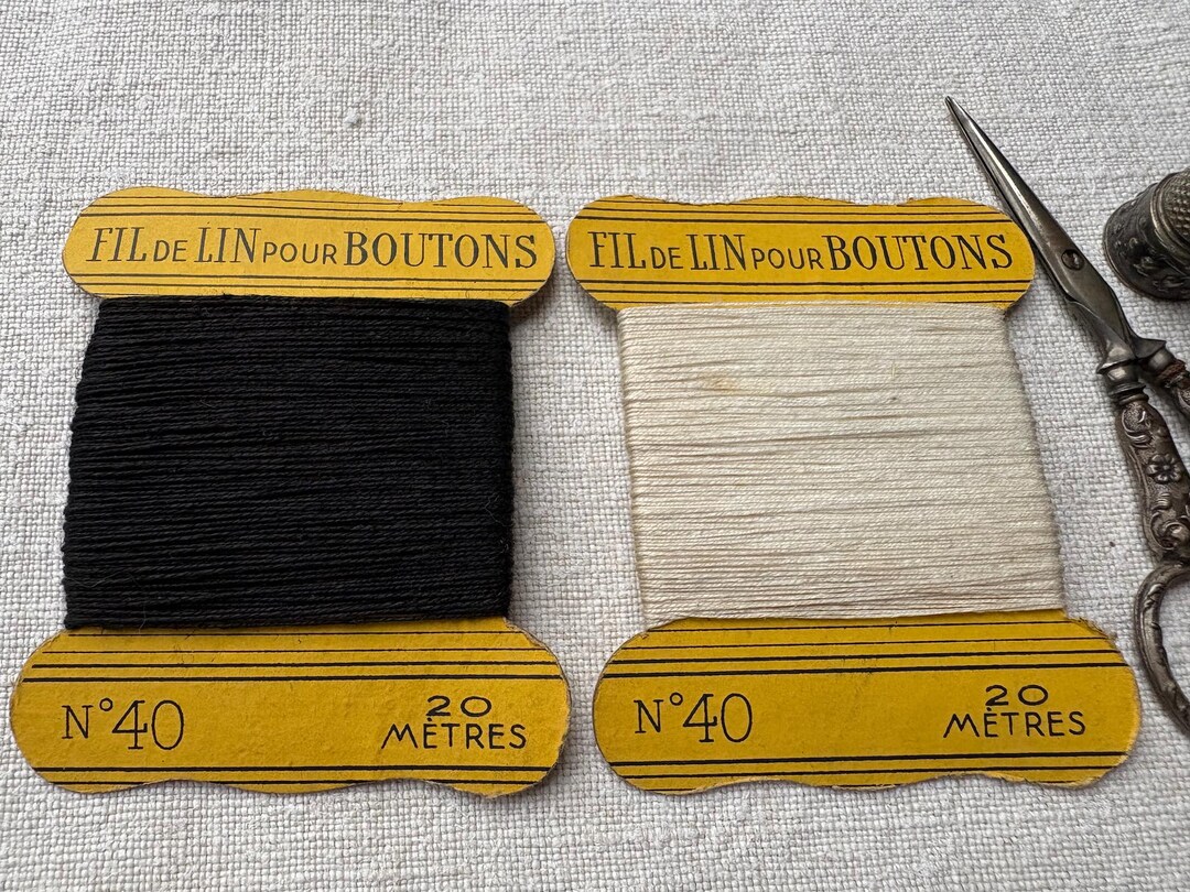 Two Cards of Vintage French Linen Thread for Buttons Fil De Lin Pour ...