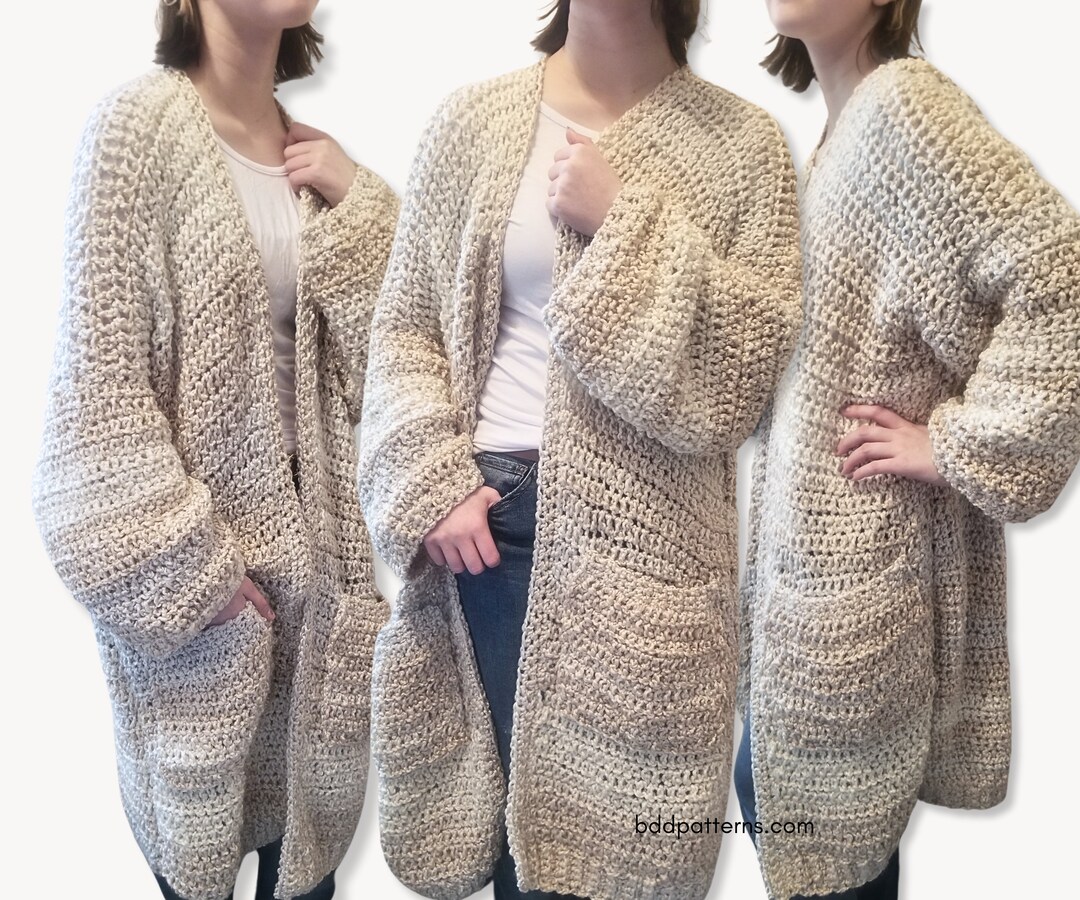 Crochet Pattern Long Cardigan Crochet Pattern Cardigan With Pockets ...
